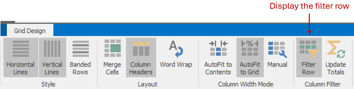 Column Filter for a Grid Item