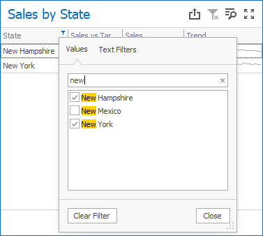 Column Filter for a Grid Item