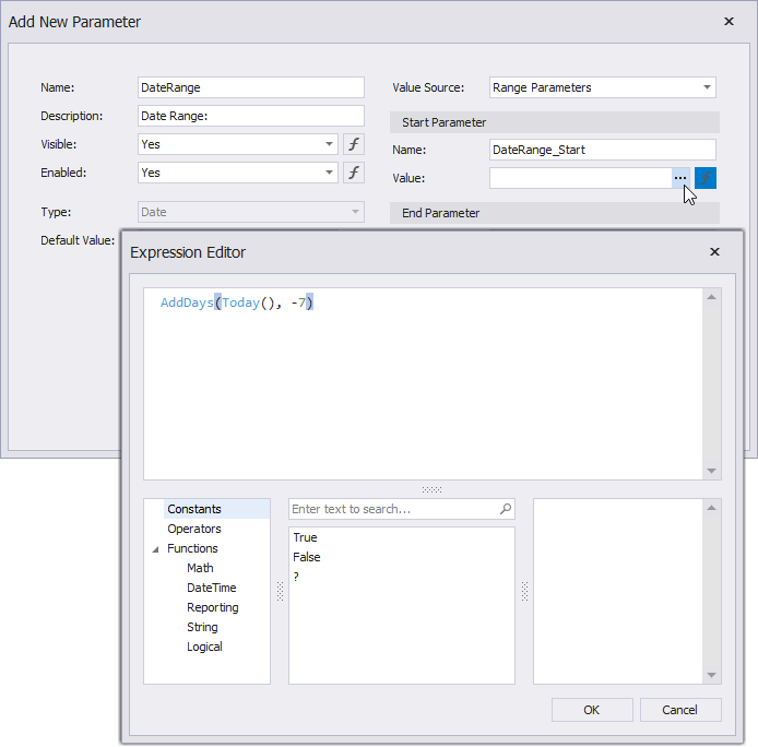 Date Range Report Parameters